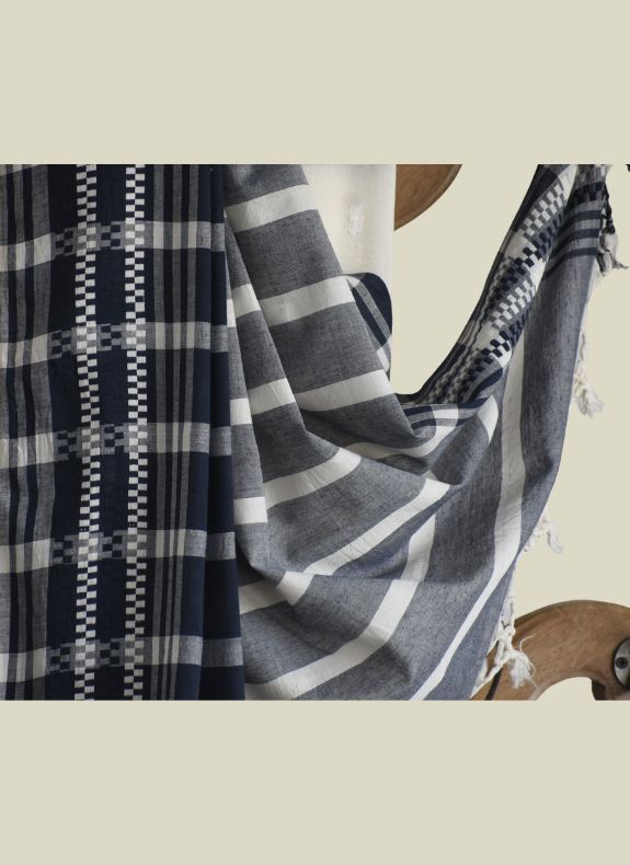 Two colour saree with stripe and dobby design in border – Sabrangi